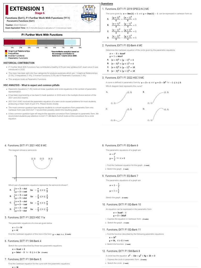 Ext 1 - Parametric - HSC Questions | PDF | Function (Mathematics) | Equations