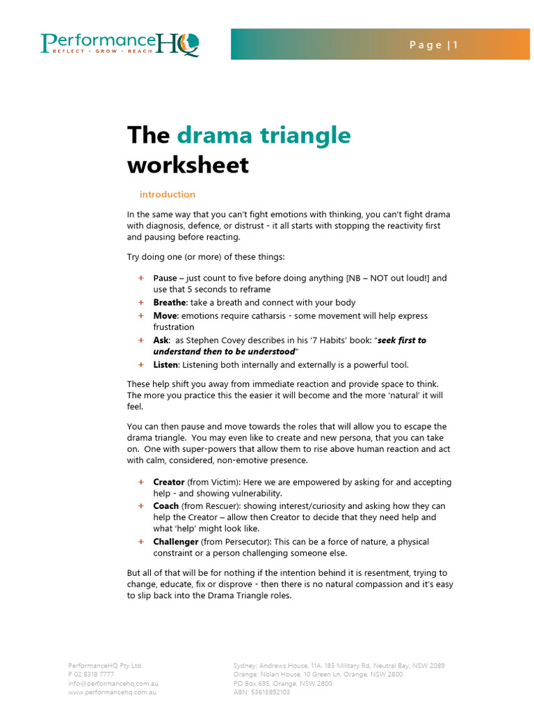 The Drama Triangle Worksheet | PDF | Psychological Concepts | Psychology