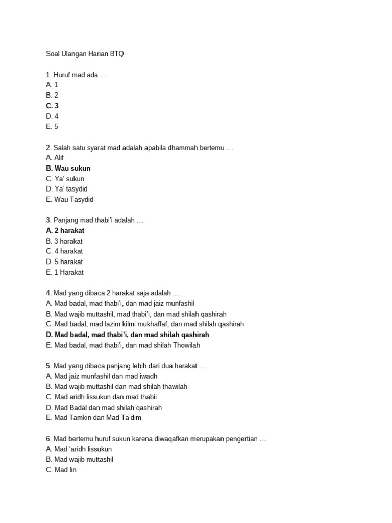 Soal Ulangan Harian BTQ | PDF