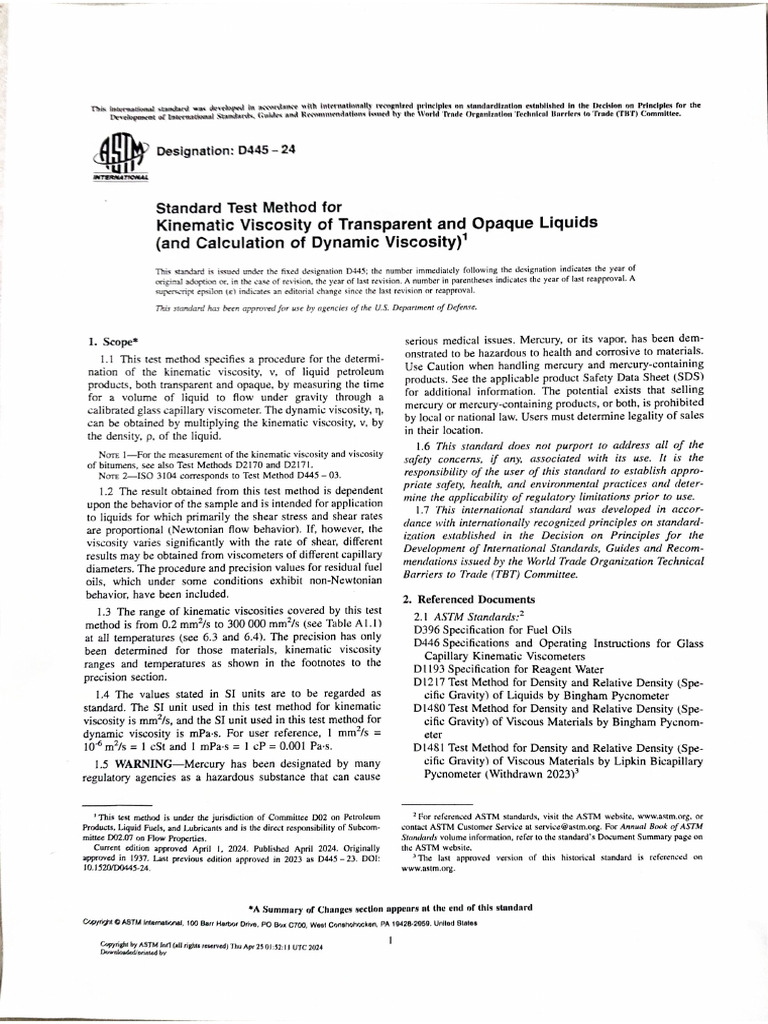 Astm D445 - 24 | PDF
