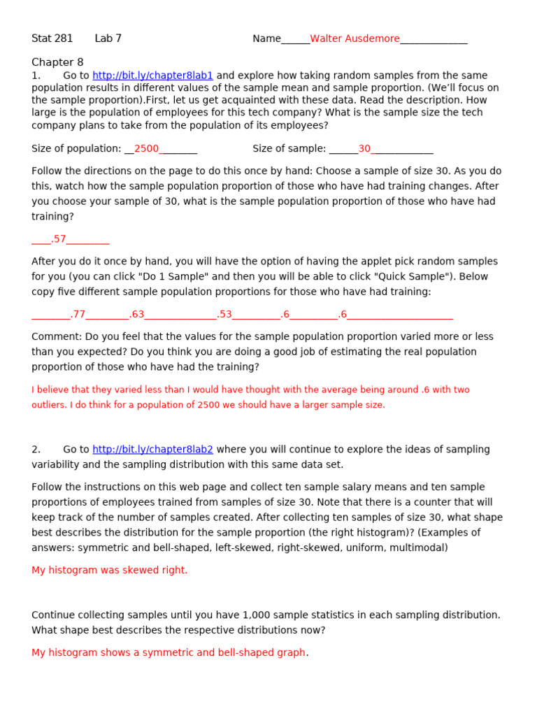 Stat 281 Lab 7 F24 | PDF | Skewness | Statistical Theory