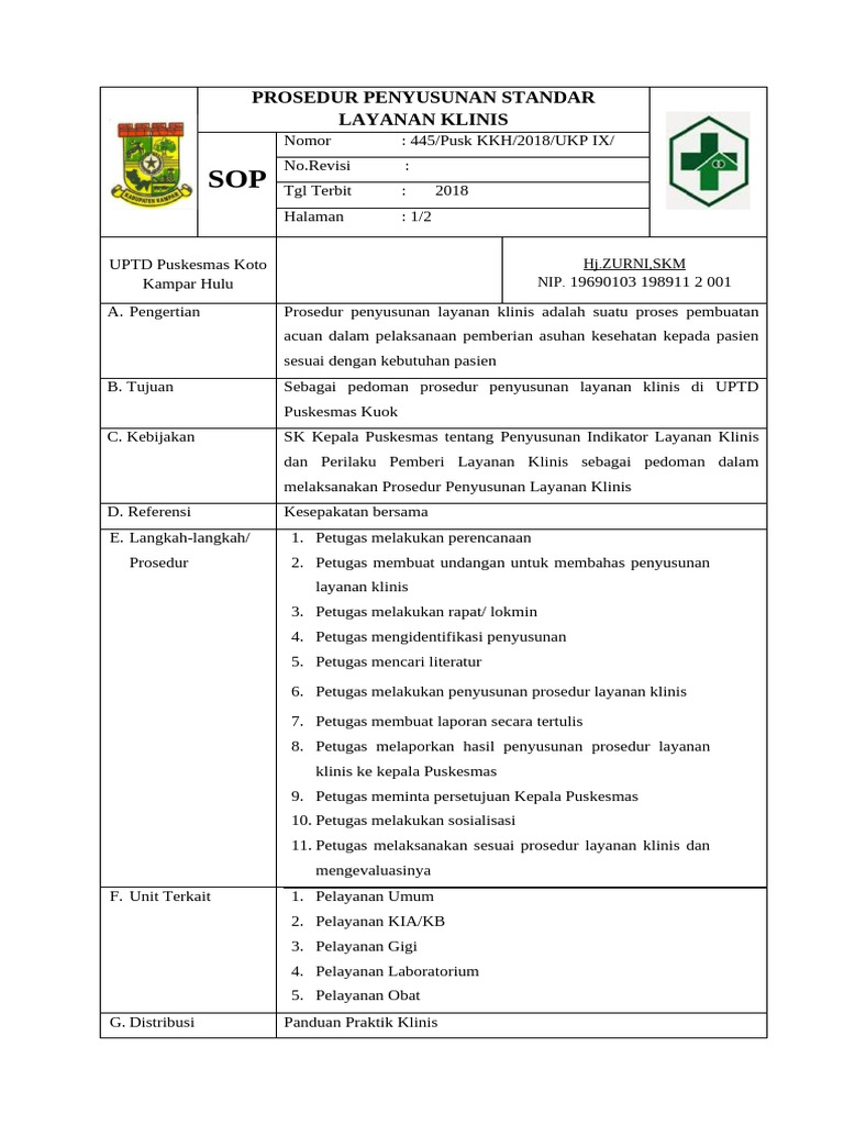 Sop Prosedur Penyusunan Standar Layanan Klinis | PDF