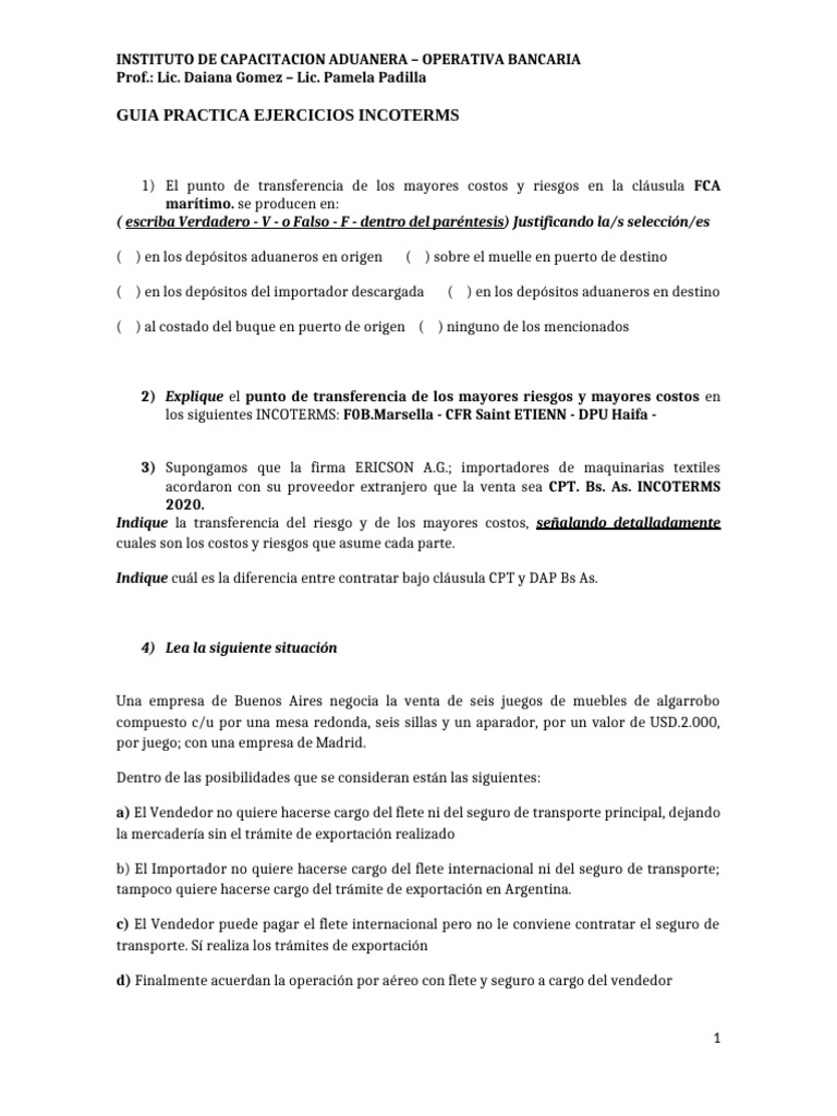 Ob 2c-2024 - Ejercicios Incoterms | PDF | Transporte de mercancías ...