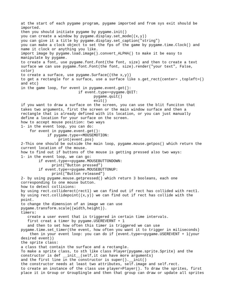 Pygame Notes Pdf Software Software Engineering