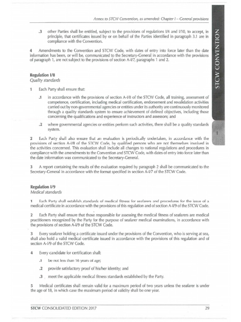 STCW Regulation I-8 On Medical Standards For Seafarers | PDF