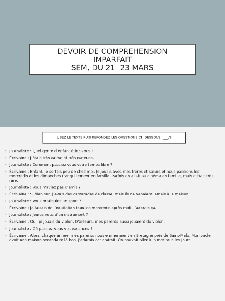 Devoir de Comprehension de Lecture | PDF
