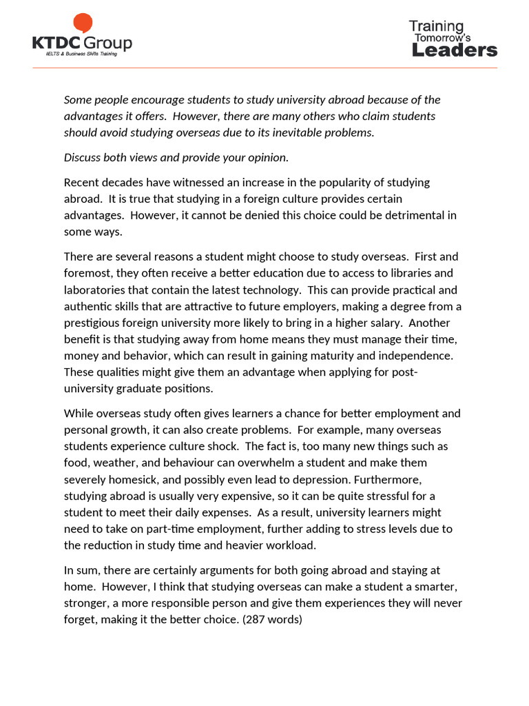 Study Abroad Essay Model | PDF