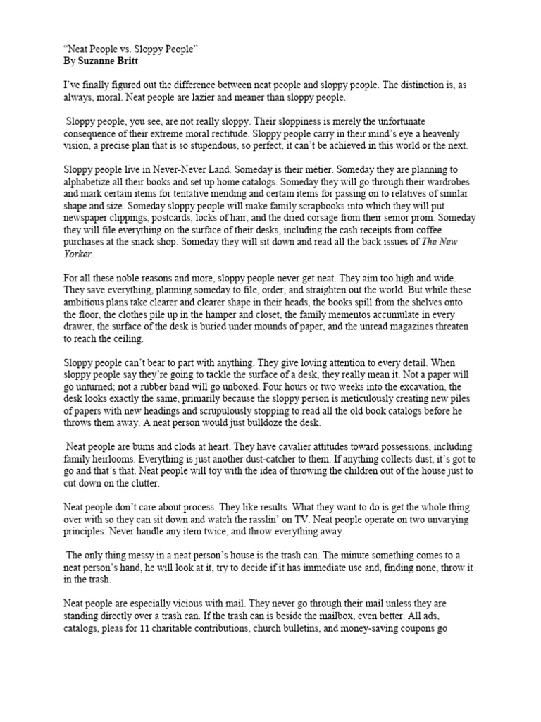 Neat vs. Sloppy People: A Moral Contrast | PDF | Home & Garden