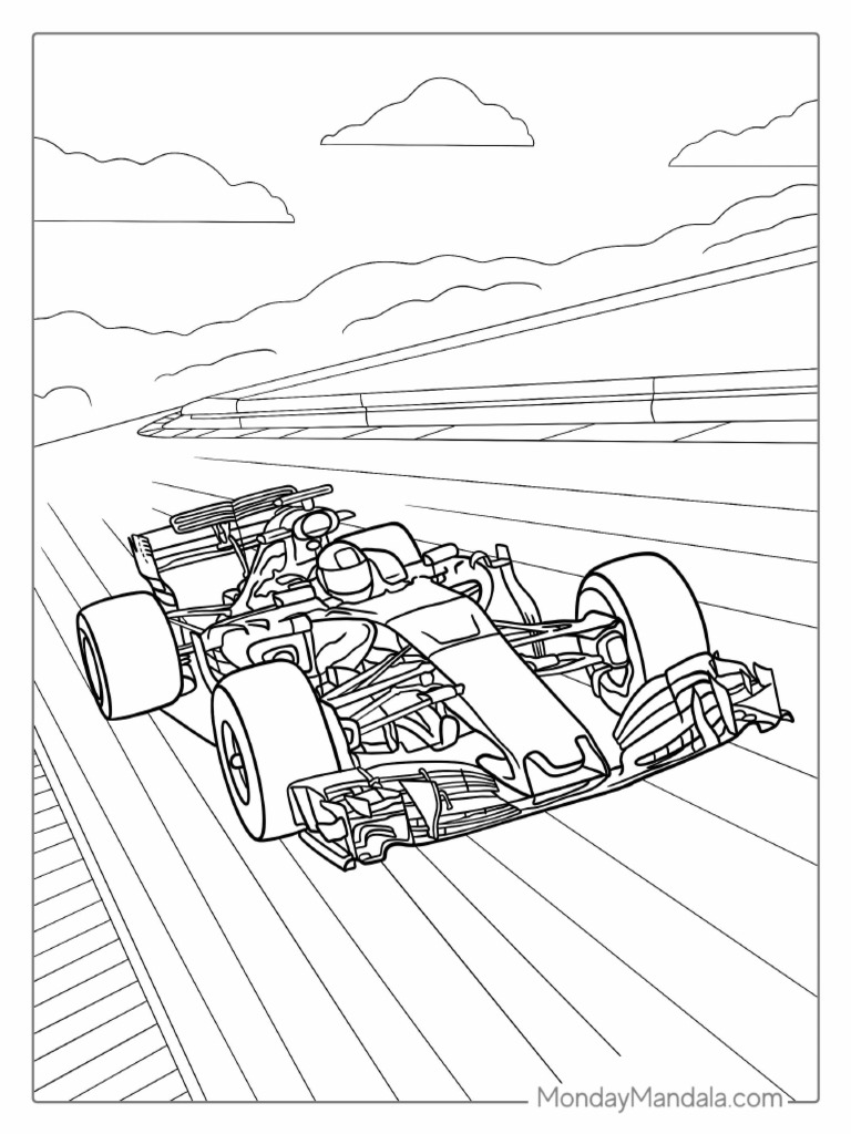 Coloring Page of F1 Racing Car | PDF