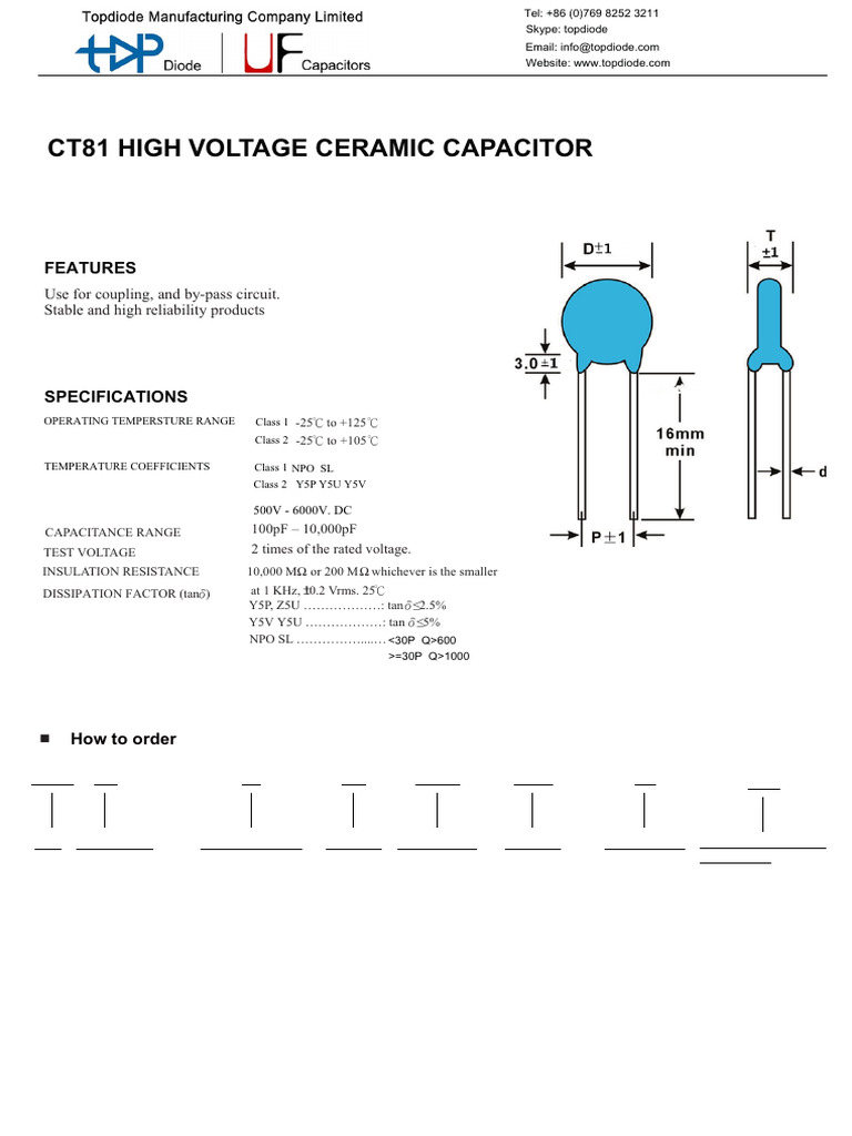 High Voltage Ceramic Capacitor CT81 | PDF | Capacitor | Electricity