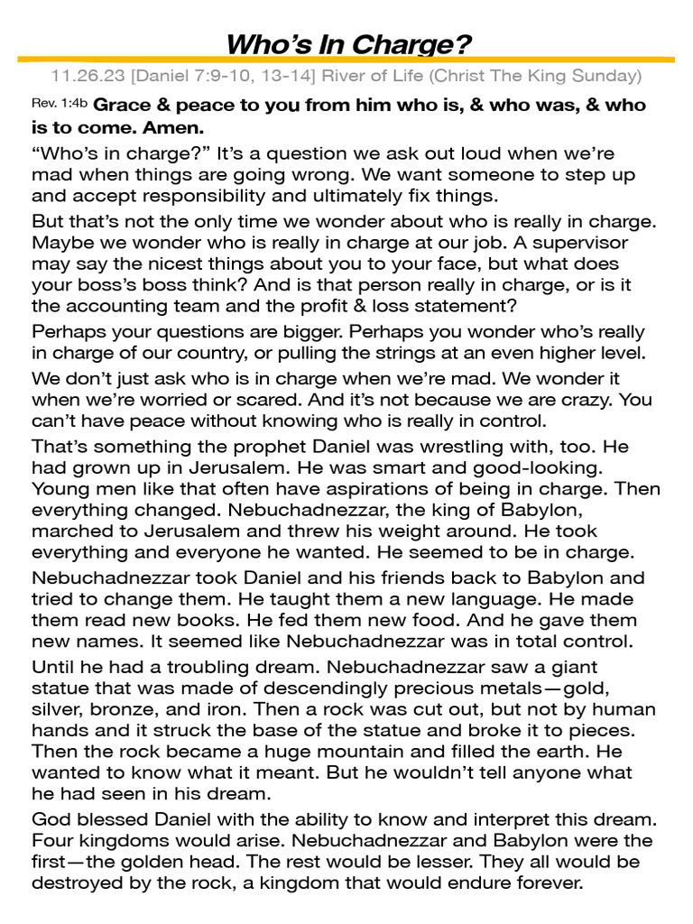 Daniel 7.9-10, 13-14 (Who Is in Charge - ) | PDF | Daniel (Biblical ...