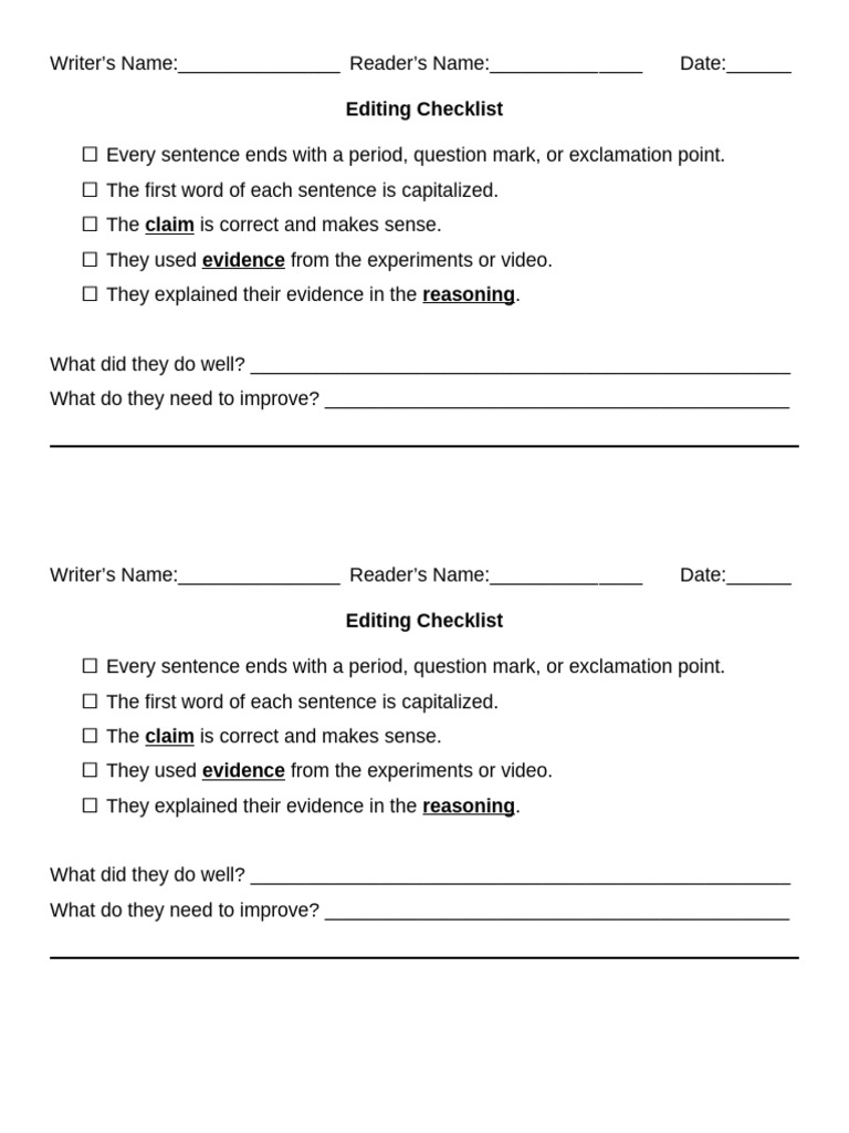 7.1.1 Day 4 - CER Paragraph Editing Checklist | PDF | Career & Growth