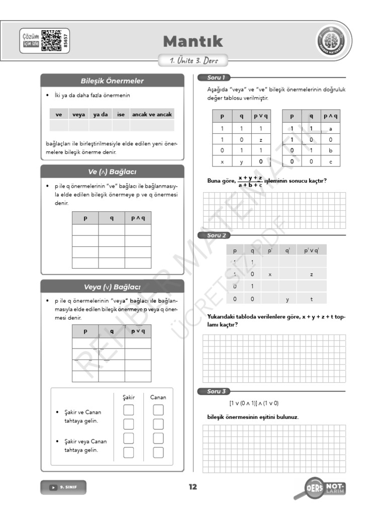 03_DERS_9 SINIF MANTIK | PDF