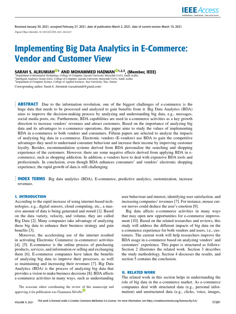 Implementing Big Data Analytics in E-Commerce Vendor and Customer View | PDF | E Commerce ...