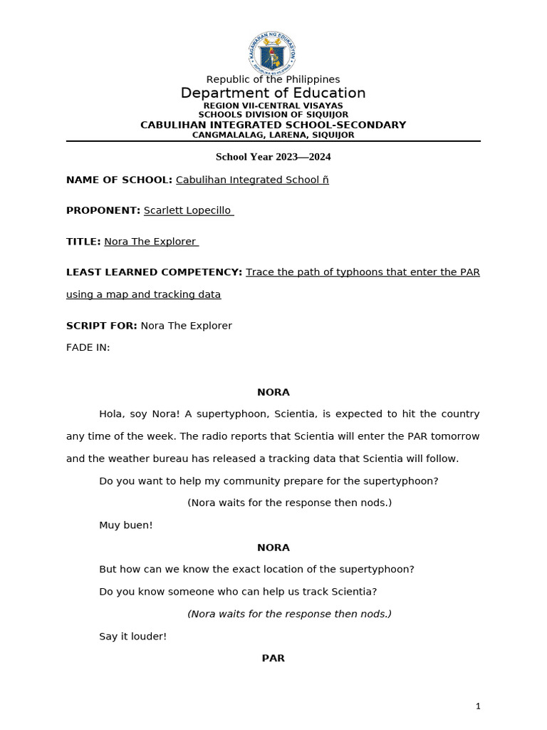 Siyensikula Script | PDF | Typhoon | Natural Hazards