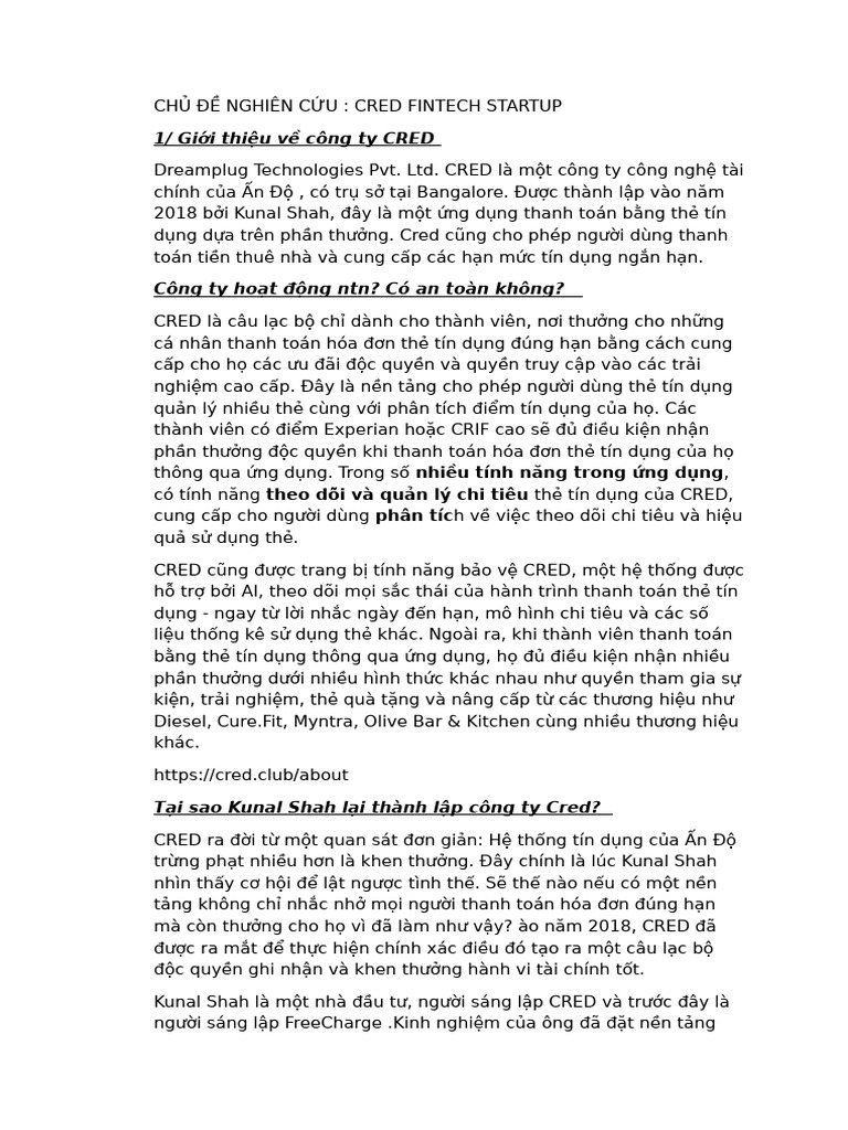 Giới Thiệu Về Công Ty CRED | PDF