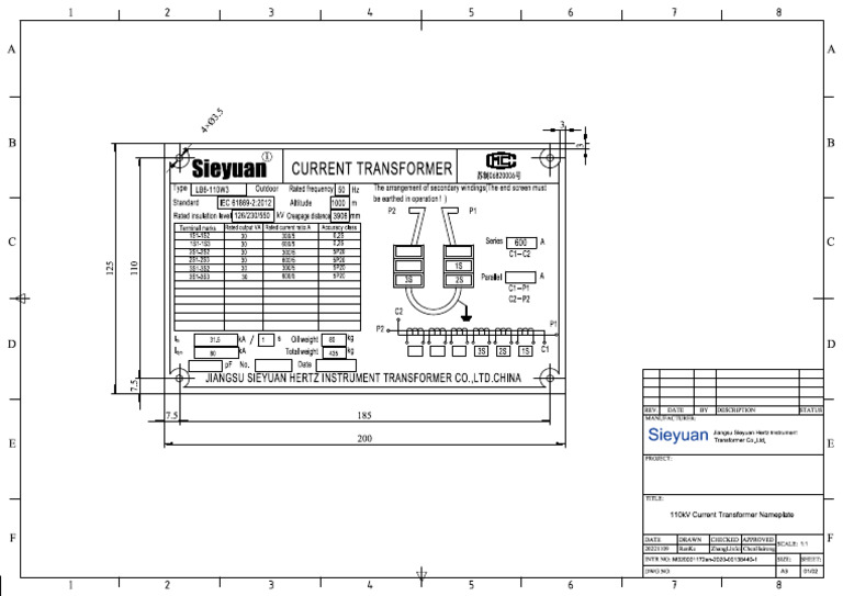 110kV Current Transformer Specifications | PDF | Transformer ...