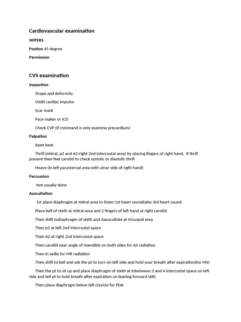 CVS Examination | PDF | Pulse | Cardiovascular System