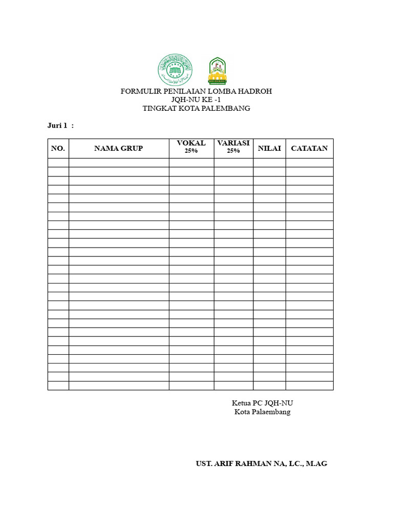 FORMULIR PENILAIAN LOMBA HADROH 1 & 2 | PDF