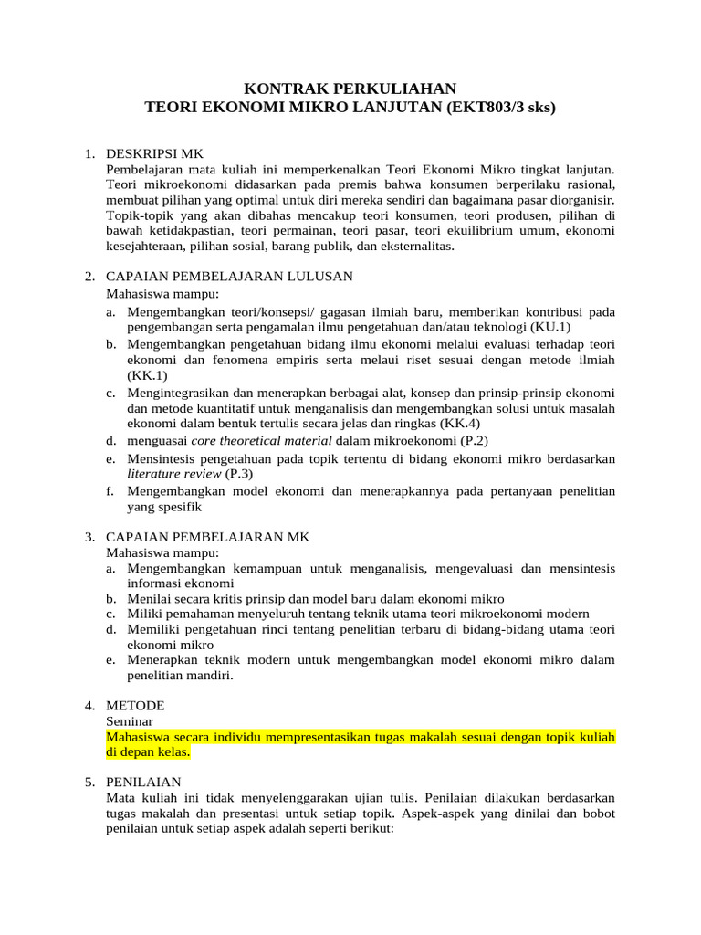 Kontrak Perkuliahan | PDF