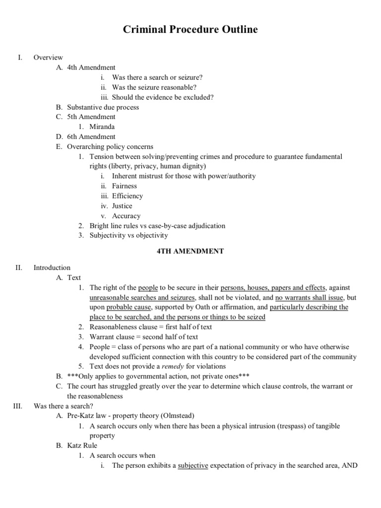 Criminal Procedure Outline | PDF | Search And Seizure | Search Warrant