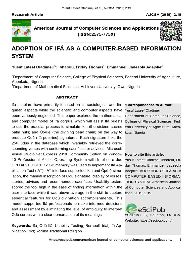 Ifá as a Computer-Based System | PDF | Usability | Bit