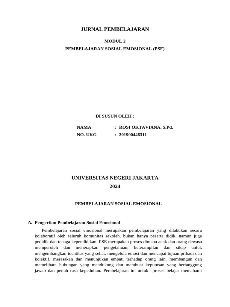 Jurnal Pembelajaranku Modul 2 Pembelajaran Sosial Emosional | PDF