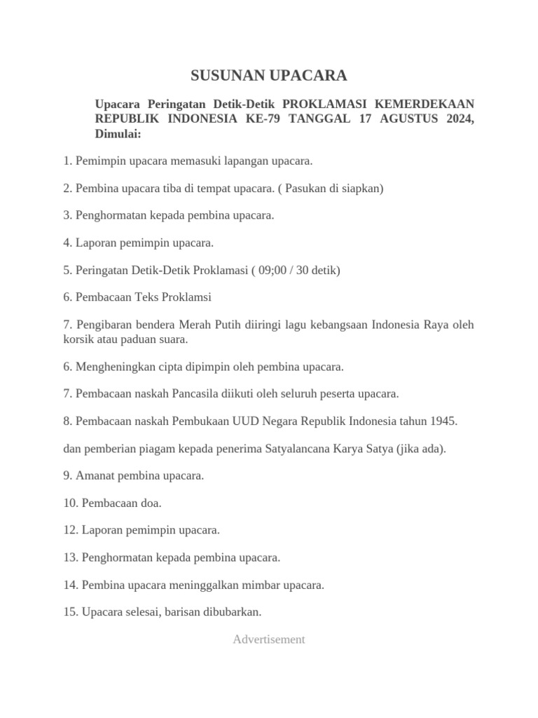 Susunan Upacara 17 Agustus 2024 | PDF | Perjalanan