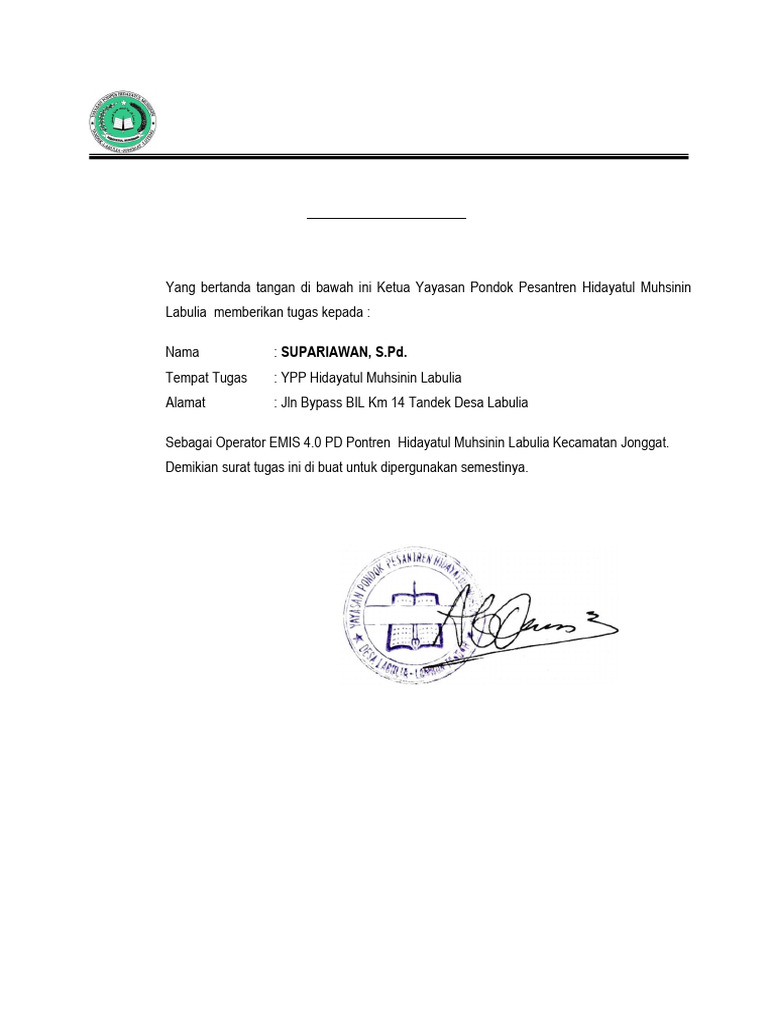 Surat Tugas Op Emis PD Pontren | PDF