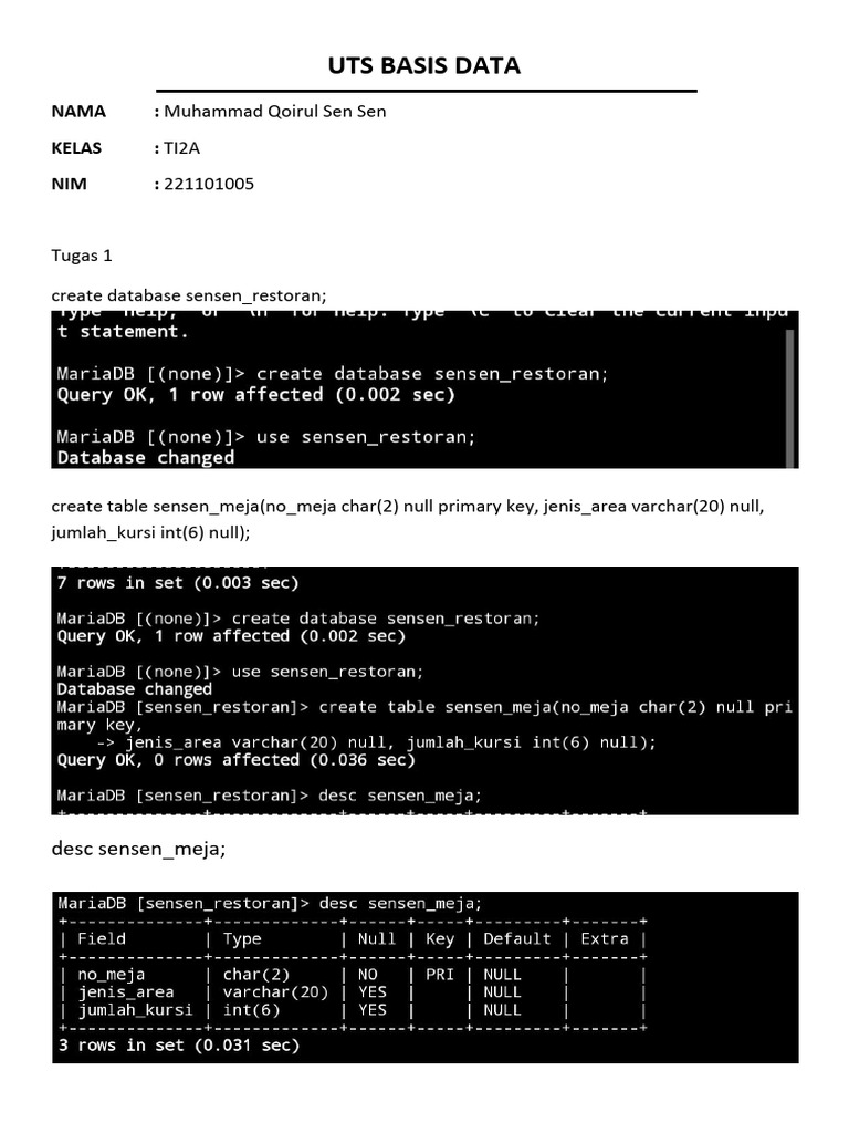 Uts - Basis Data - Muhammad Qoirul Sen Sen - 221101005 - Ti2a | PDF