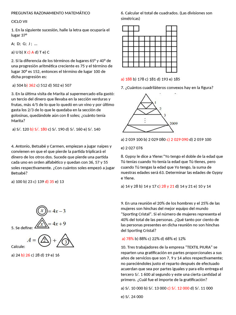 Preguntas Razonamiento Matemático | PDF