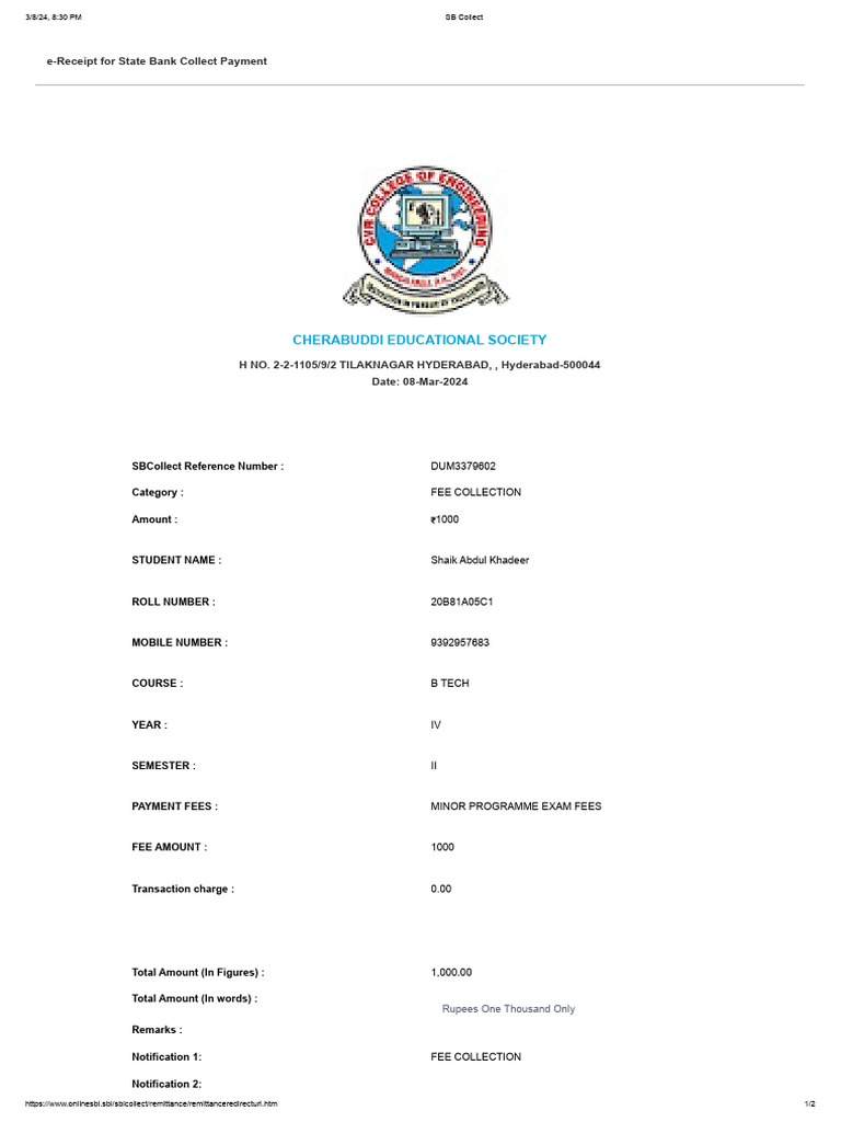 IV-II Minor Exam Fee | PDF