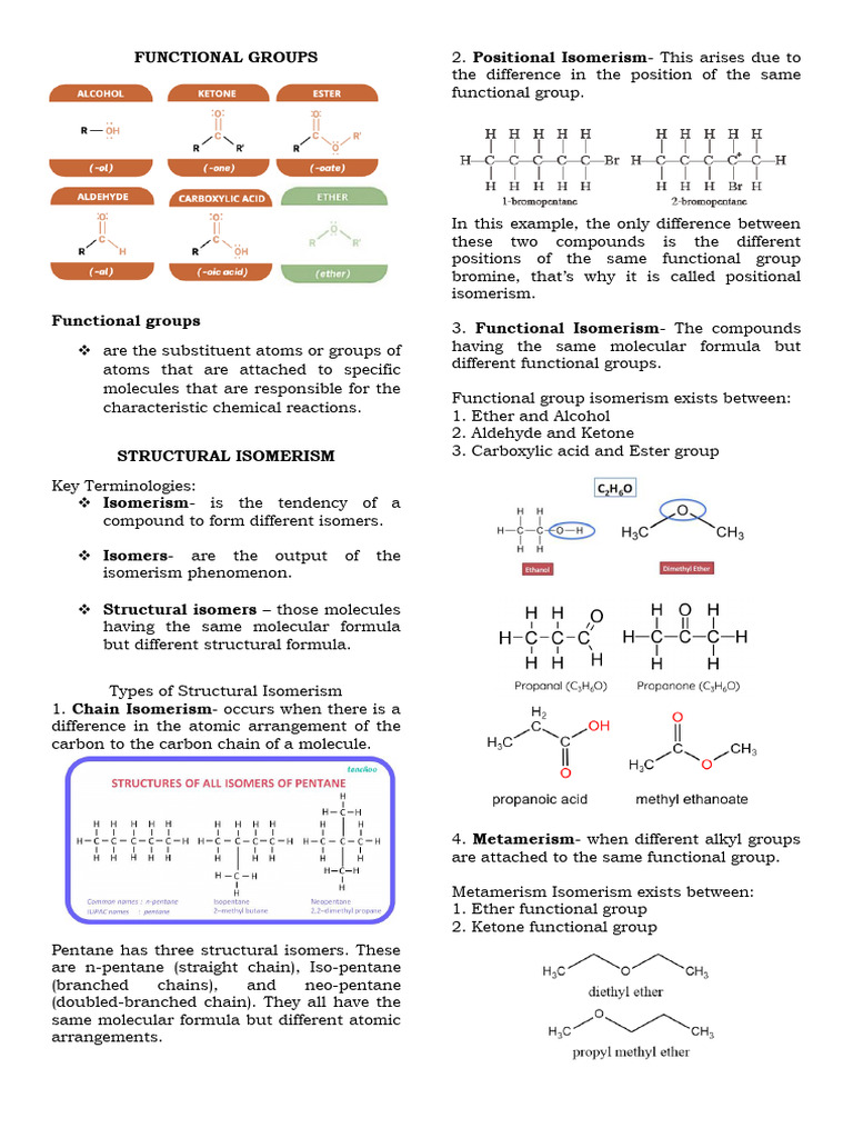Functional Groups and Structural Isomerism Handouts | PDF | Isomer | Ketone