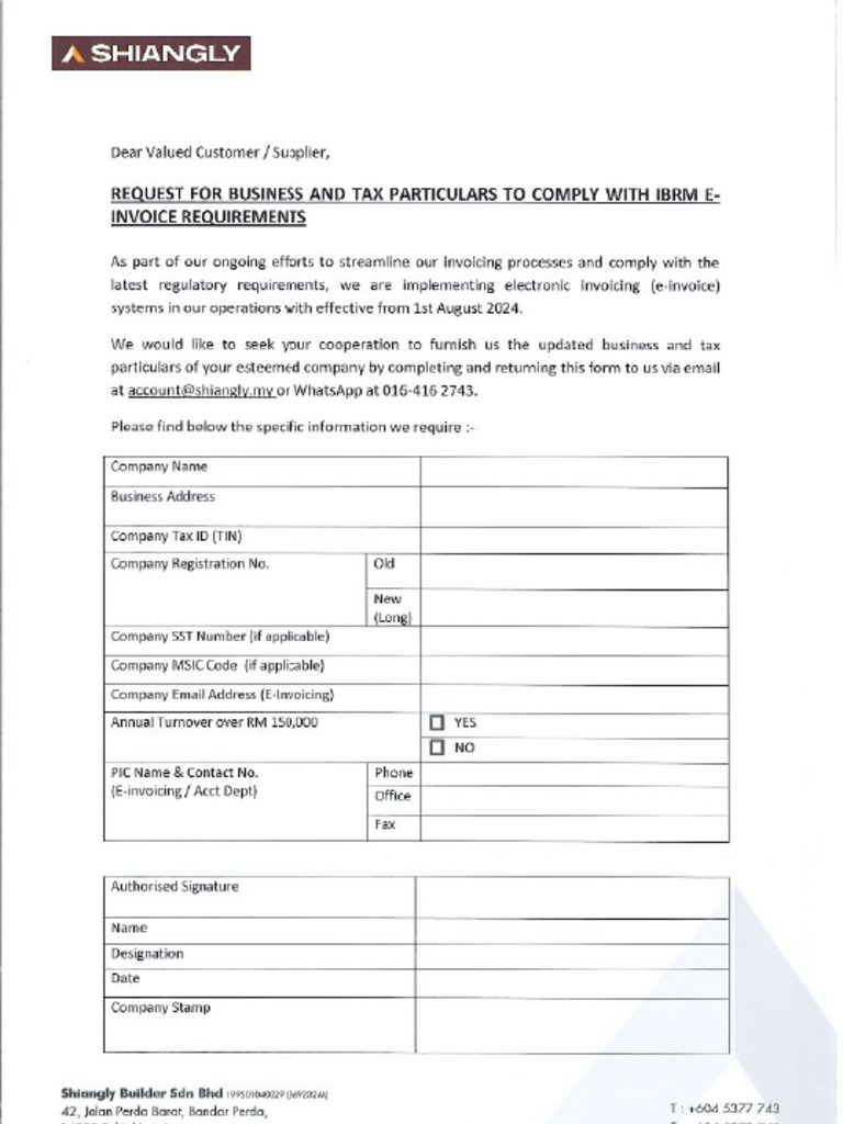 SU - Request Info Update For E-Invoice Purpose V3 | PDF