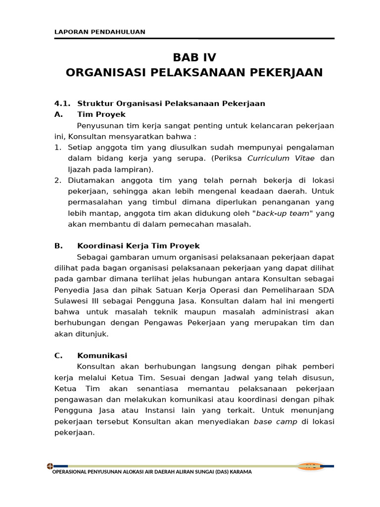 BAB-4 Organisasi Pelaksanaan Pekerjaan - Alokasi Air - Sip | PDF