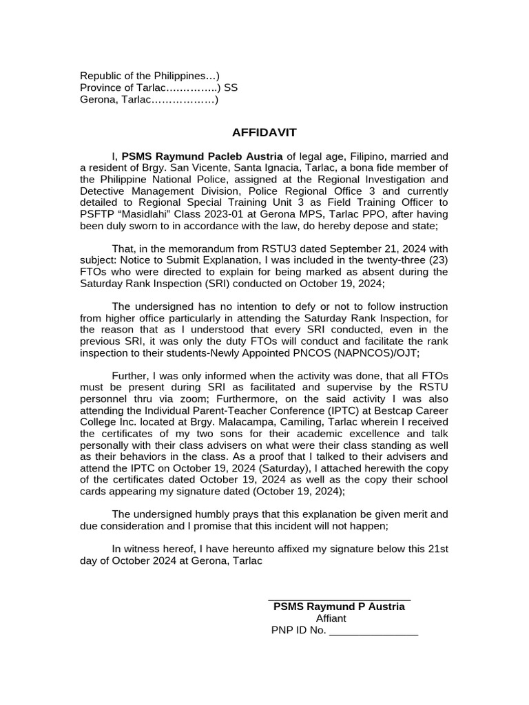 Affidavit of Explanation | PDF | Affidavit