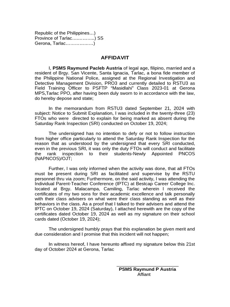 Affidavit of Explanation | PDF | Affidavit