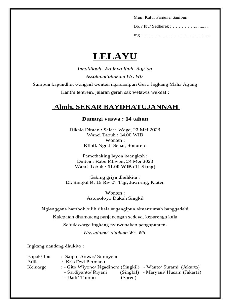 Format Lelayu | PDF | Wellness | Religion & Spirituality