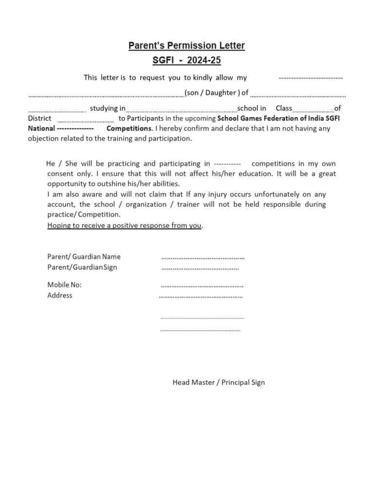 PARENT'S PERMISSION LETTER | PDF