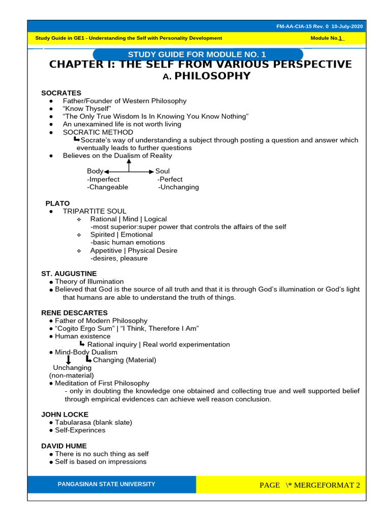 GE1 Module 1 Philosophy | PDF | Id | Philosophy Of Self