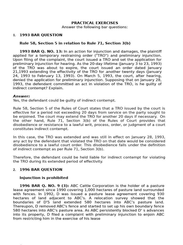 Rule 58 Bar Qs with As | PDF | Injunction | Legal Remedy