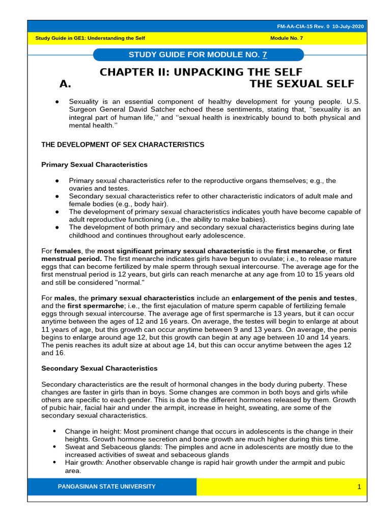 GE1 Module 7 Sexual Self | PDF | Sexually Transmitted Infection | Lgbt