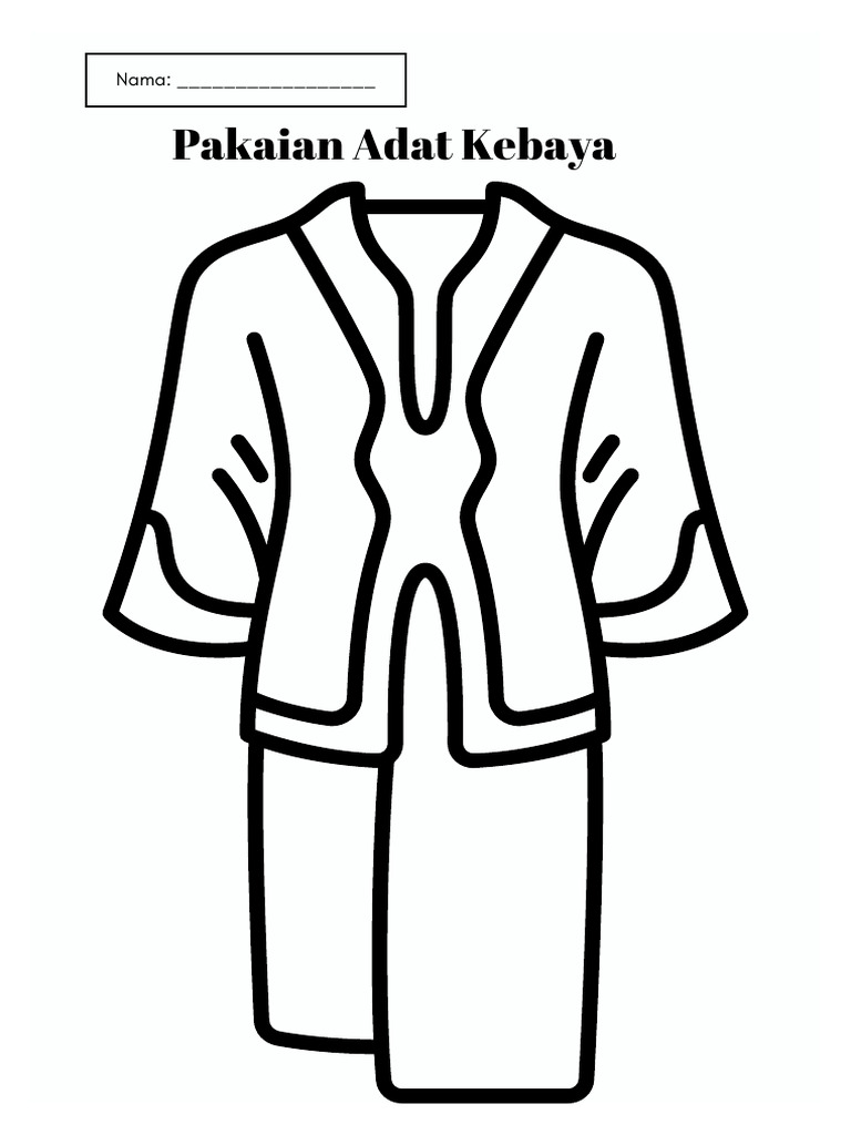 Lembar Kerja Mewarnai Gambar Pakaian Adat Kebaya Abu Putih Sederhana | PDF