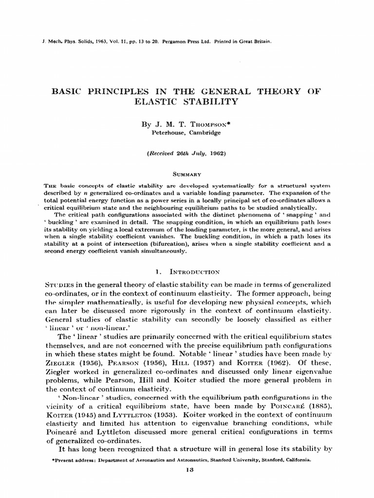 156-Basic Principles in The General Theory of Elastic Stability | PDF | Buckling | Chemical ...