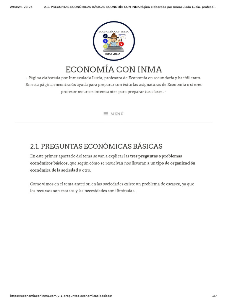 Economía Con Inma: 2.1. Preguntas Económicas Básicas | PDF | Sistema ...