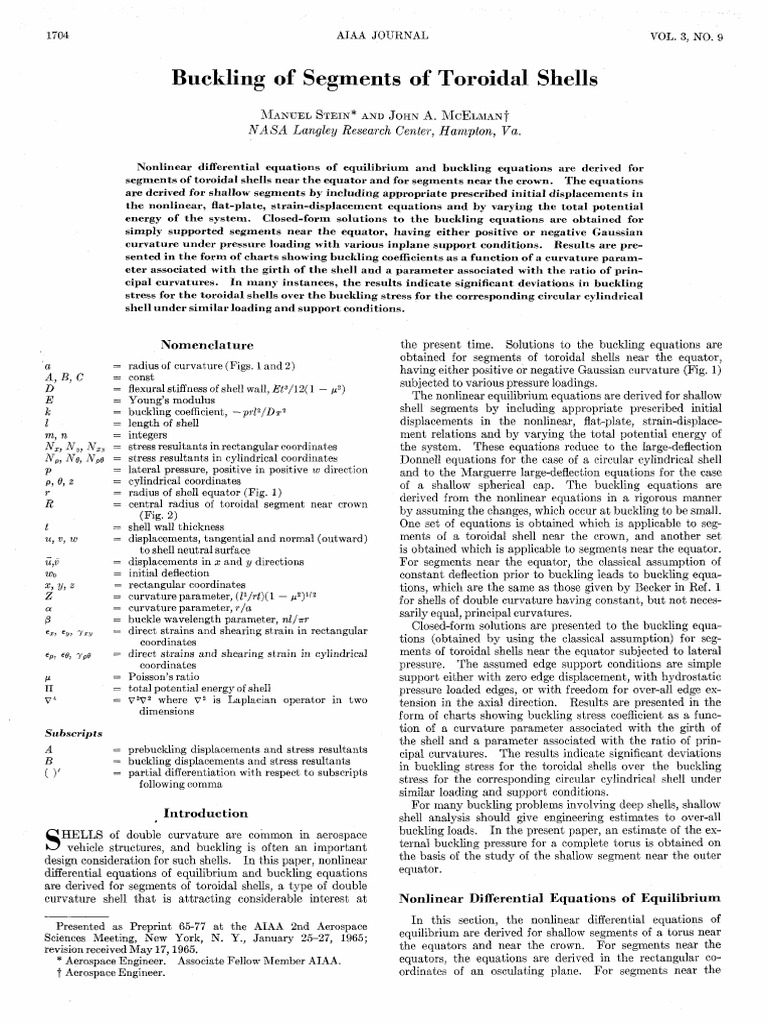 157-Buckling of Segments of Toroidal Shells | PDF | Buckling | Curvature