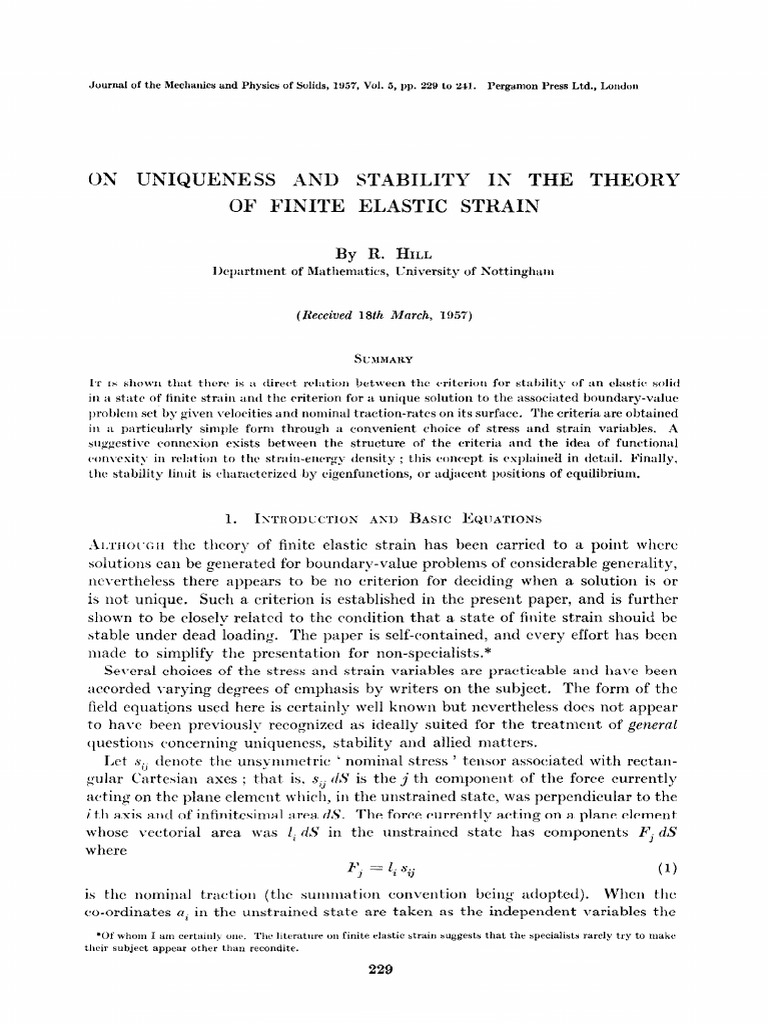 Finite Elastic Strain Theory | PDF | Elasticity (Physics) | Stress (Mechanics)