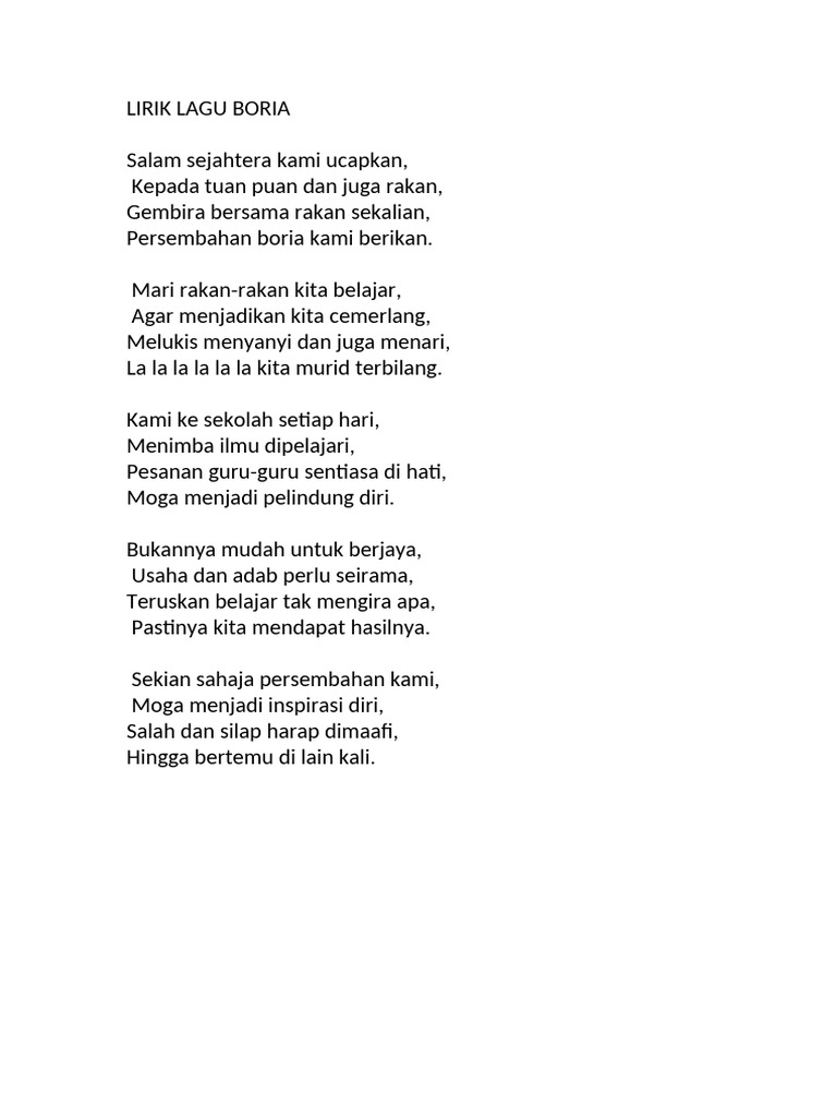 Lirik Lagu Boria | PDF | Seni & Disiplin Bahasa | Seni