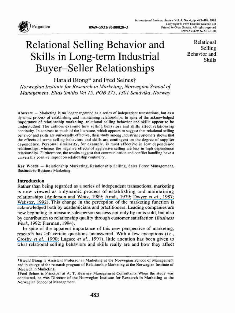 Relational Selling Behavior and Skills I | PDF | Sales | Marketing
