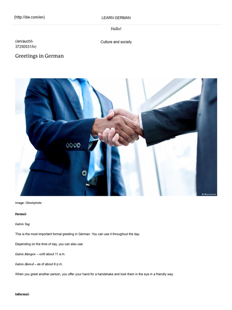 Greetings in German - Culture and Society - Hallo! - DW Learn German ...